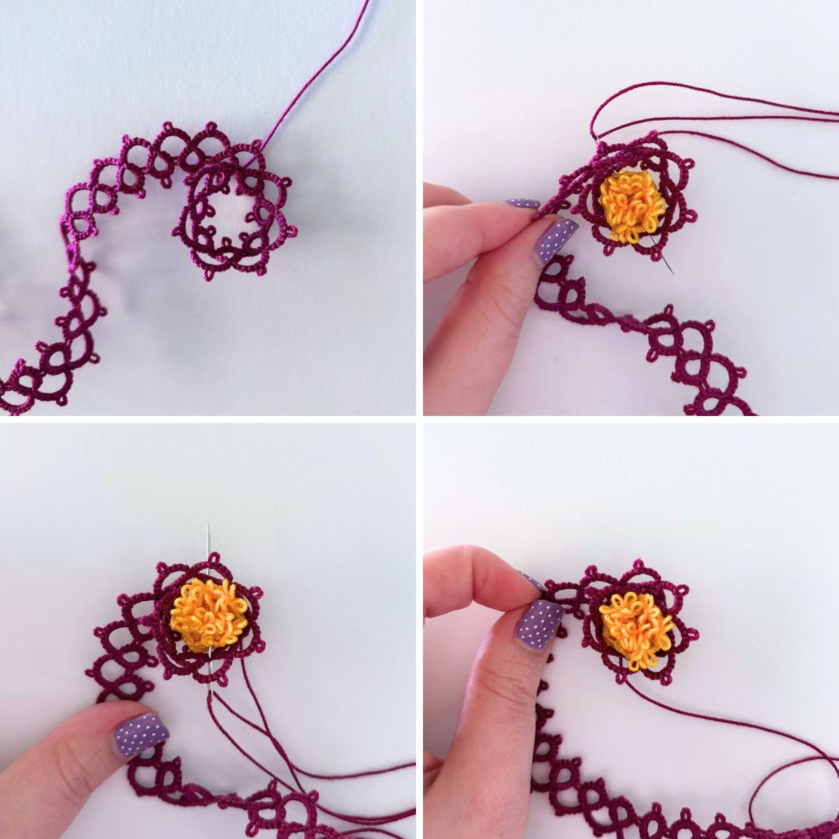 Free Posy Flower Tatting Pattern and Tutorial - NeedlesnBeadsnSweetasCanbe