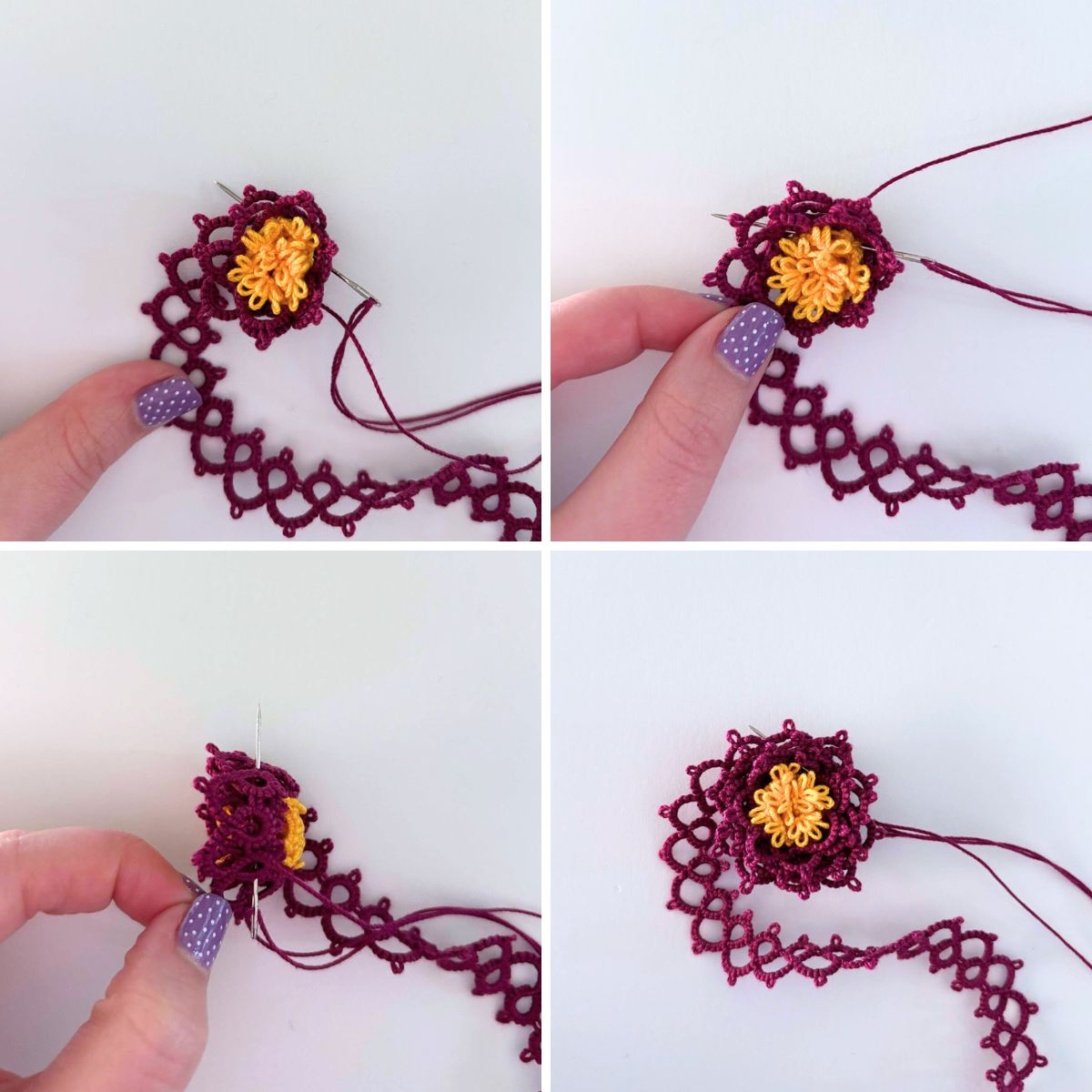 Free Posy Flower Tatting Pattern and Tutorial - NeedlesnBeadsnSweetasCanbe